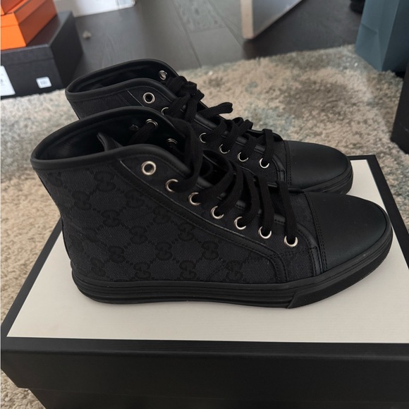 Gucci | Shoes | Gucci Black Sneakers Hightop Canvas | Poshmark